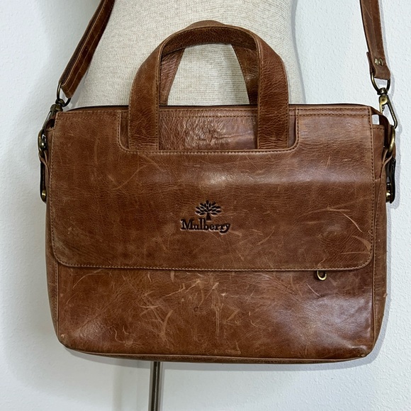 Mulberry | Bags | Mulberry Leather Laptop Tablet Briefcase Messenger ...